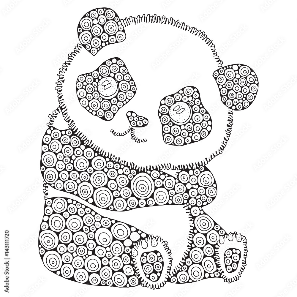 Cute panda. Adult antistress coloring book page. Black and white ...