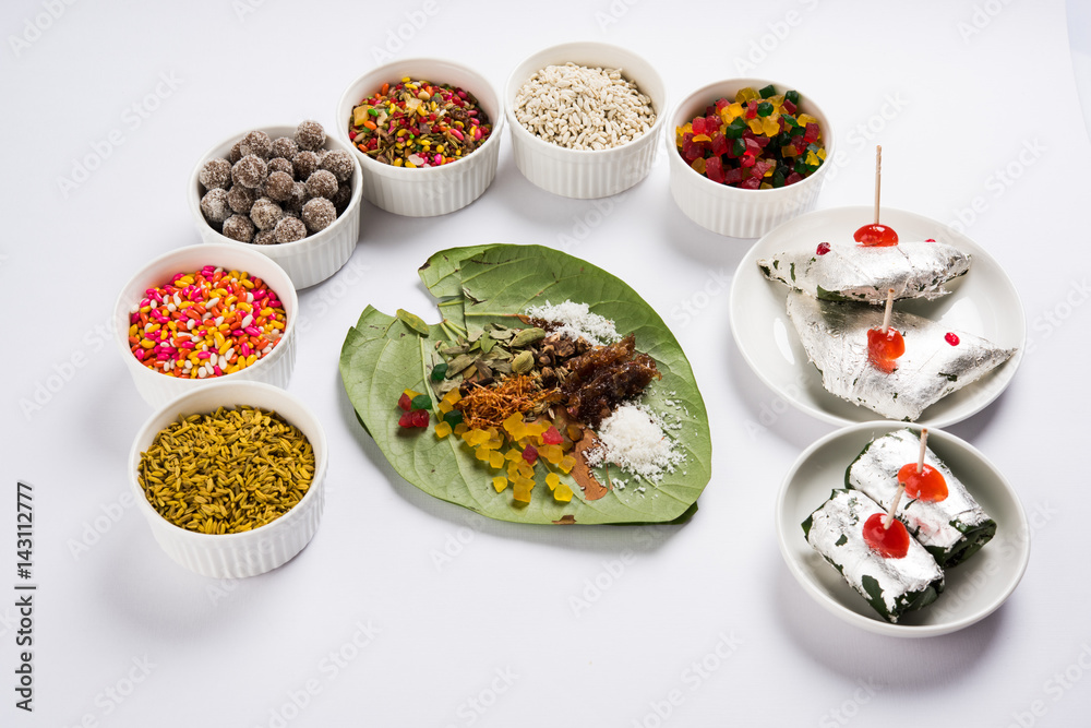 Ingredients of indian traditional digestive meetha masala paan which is ...