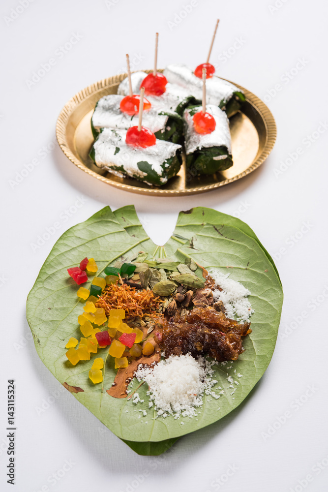 Ingredients of indian traditional digestive meetha masala paan which is ...