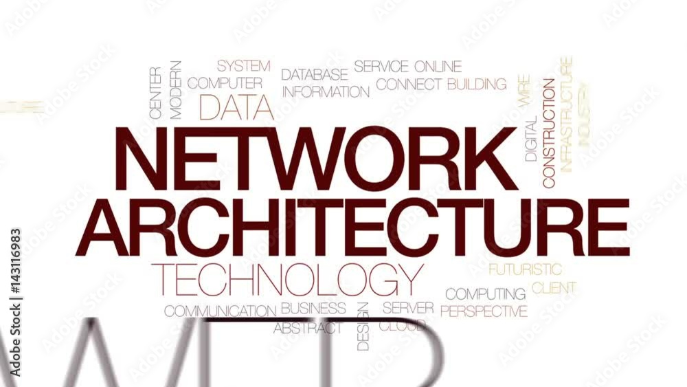 Network architecture animated word cloud, text design animation ...