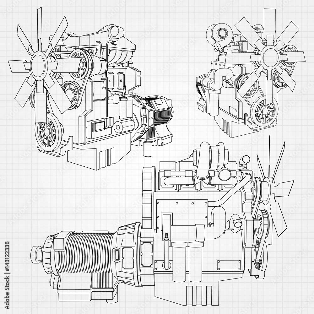 A big diesel engine with the truck depicted in the contour lines on ...