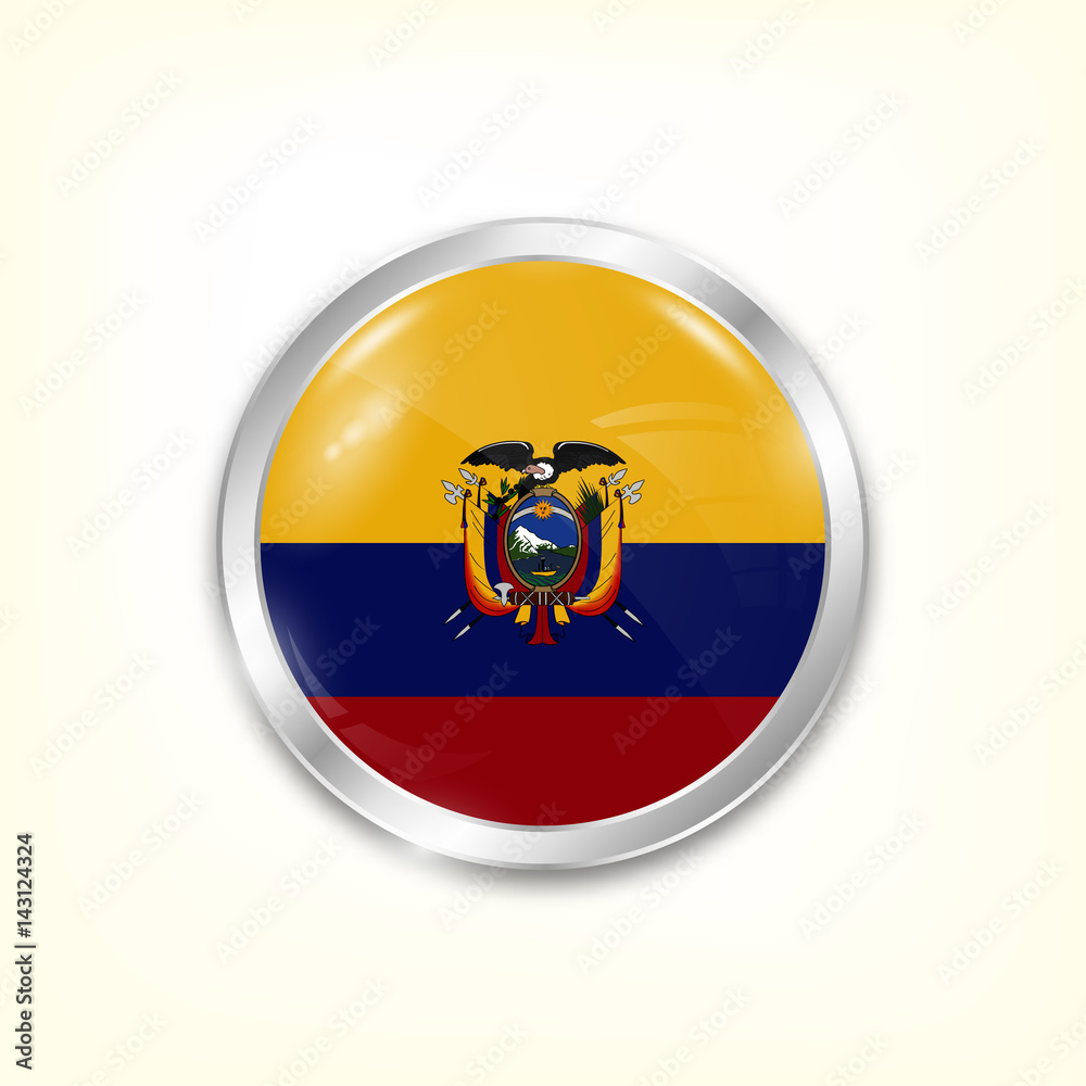 Round button national flag of Ecuador with the reflection of light and ...