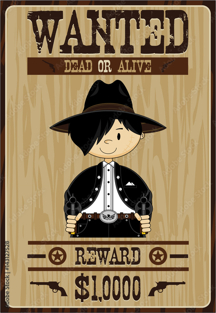 Cartoon Wild West Cowboy Wanted Poster Stock Vector | Adobe Stock