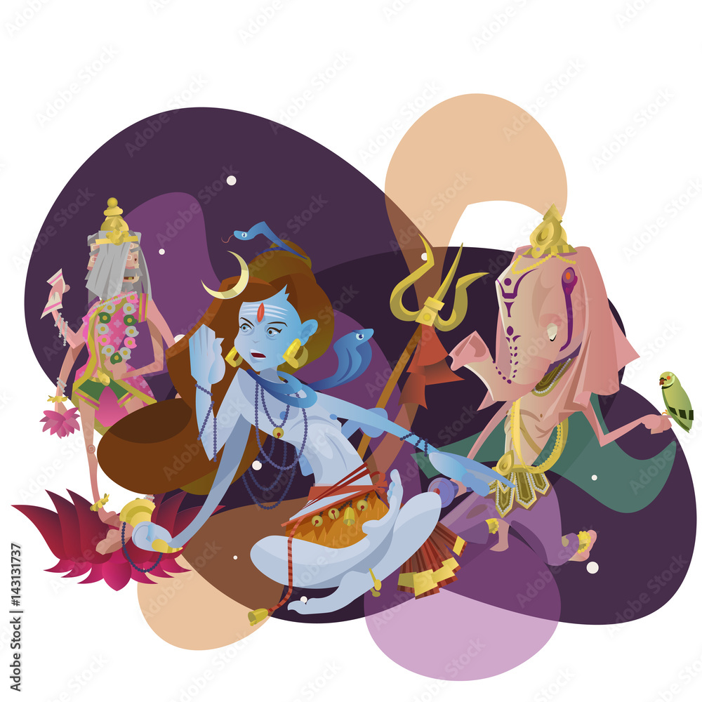 Set of isolated hindu gods meditation in yoga poses lotus and Goddess ...