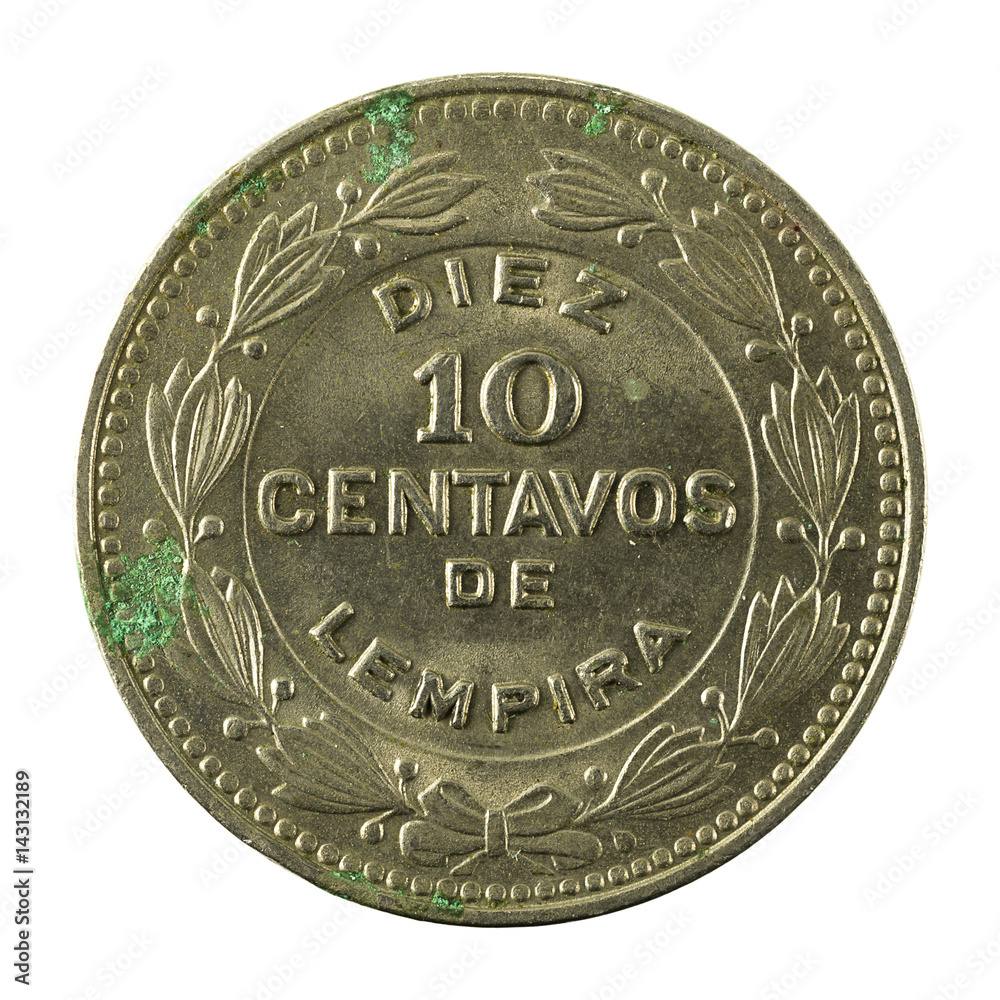10 honduran lempira coin (1967) obverse isolated on white background ...