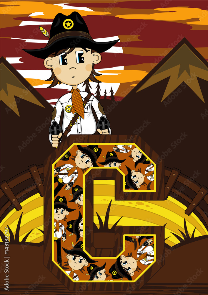 C is for Cowboy Alphabet Learning Illustration Stock Vector | Adobe Stock