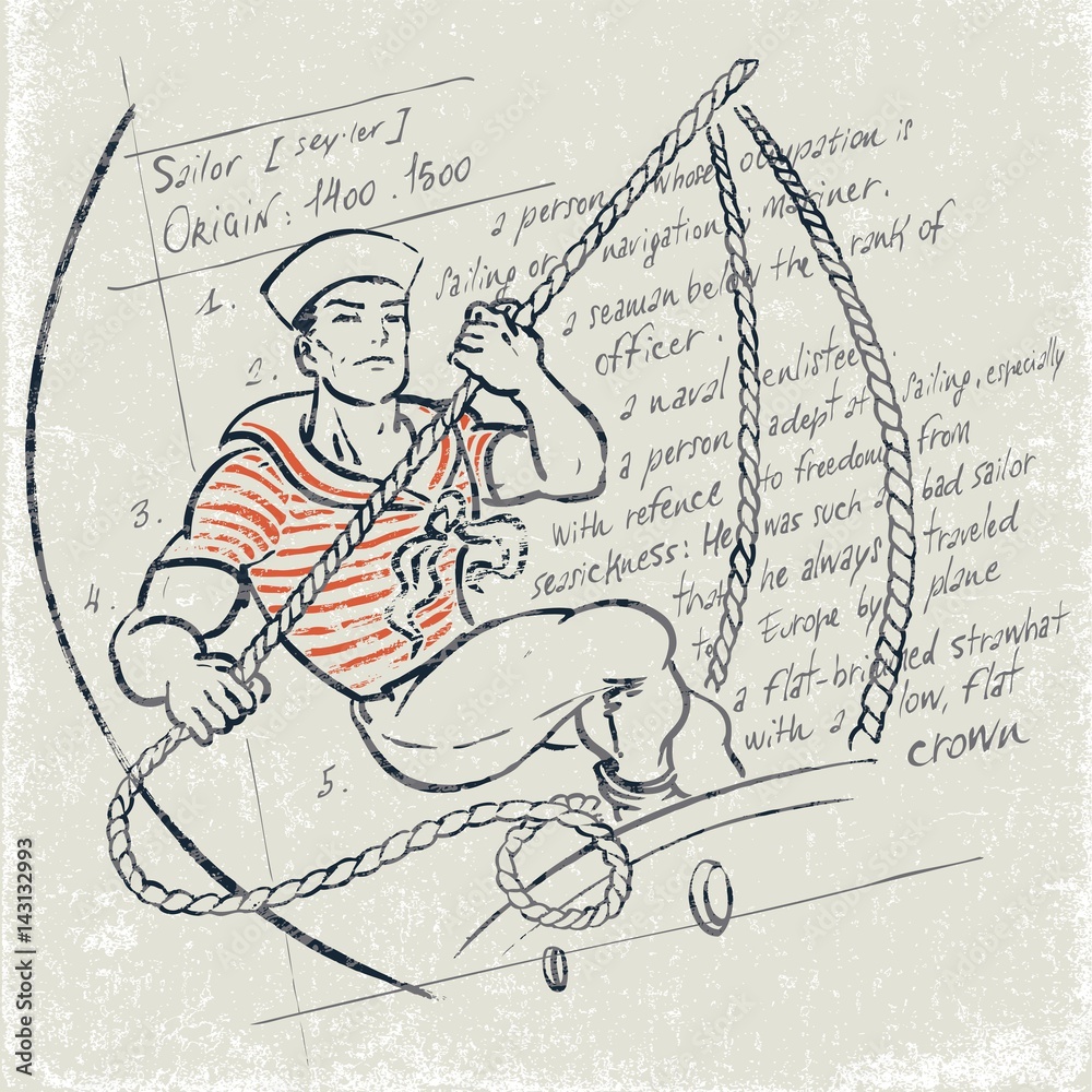 Sailor in uniform with ropes Stock Vector | Adobe Stock