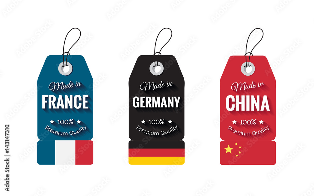 Set of different Creative Country labels. Made In Badges With Flags ...
