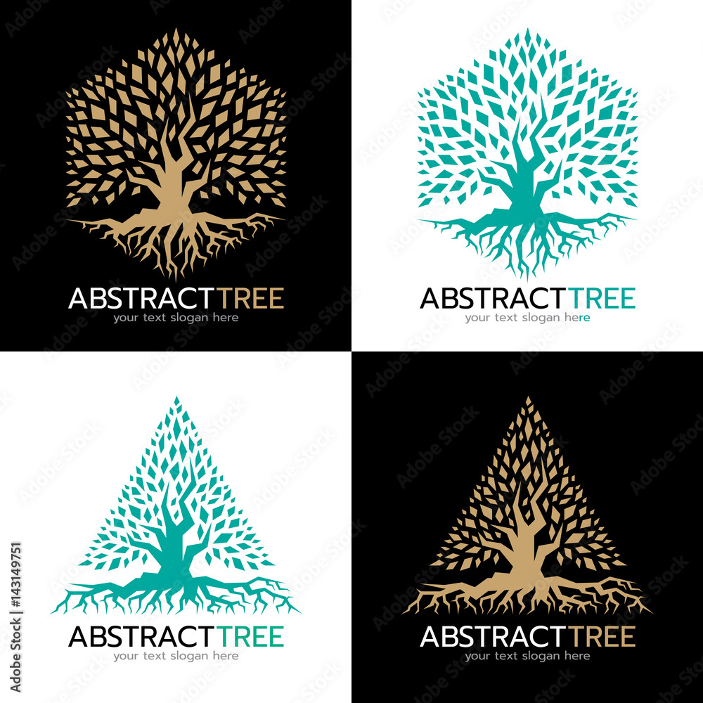 Green and gold Hexagonal and triangle abstract tree logo vector art ...