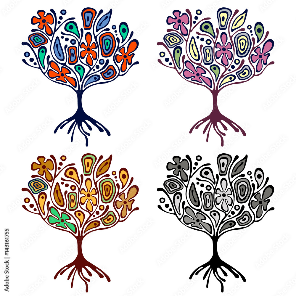 Vector set of hand drawn illustrations, decorative ornamental stylized ...
