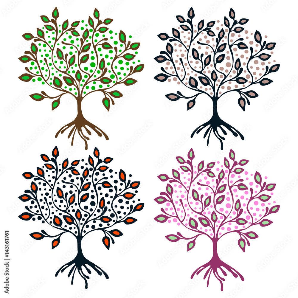 Vector set of hand drawn illustrations, decorative ornamental stylized ...