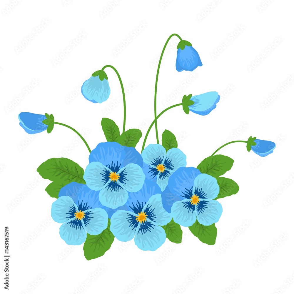 Blue pansy flowers on a white background. Vector illustration. Stock ...