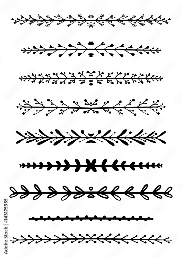 Hand drawn floral borders, dingbats, dividers Stock Vector | Adobe Stock