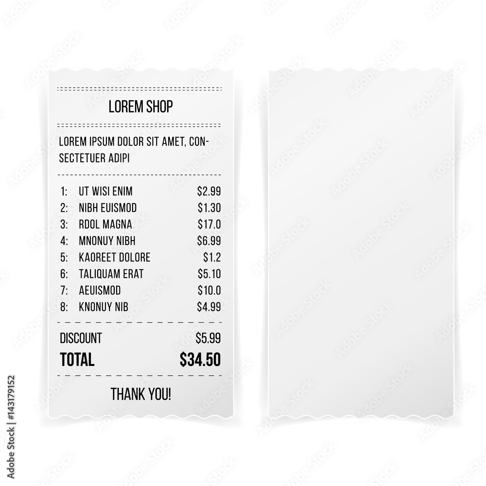 Sales Printed Receipt White Empty Paper Template Vector Stock Vector ...