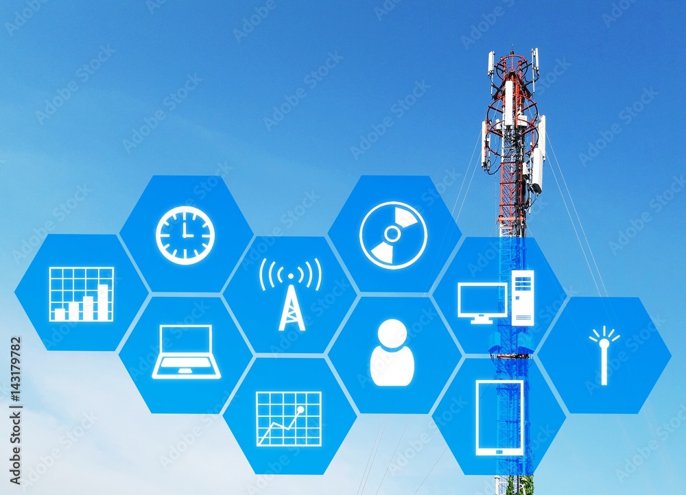 technology device icon and hexagon shaped pattern background with ...