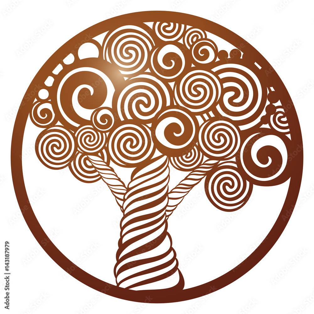 Vector Stencil tree in round frame with carved openwork pattern ...