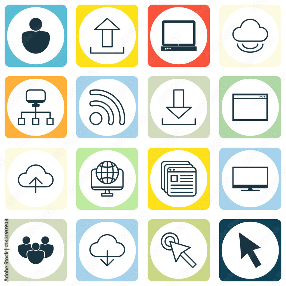 Set Of 16 Web Icons. Includes Local Connection, Send Data, Human And ...