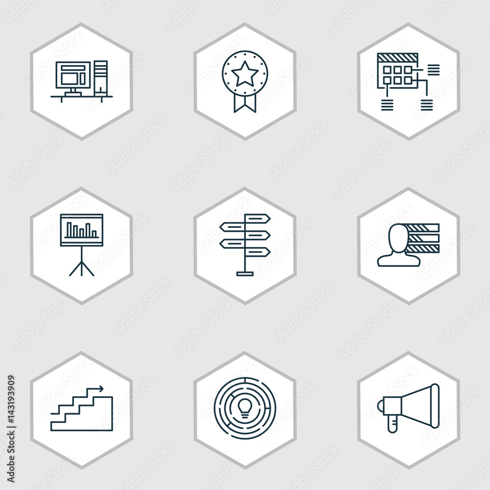 Set Of 9 Project Management Icons. Includes Presentation, Opportunity ...