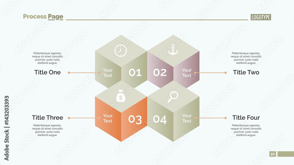 Four Cubes Diagram Slide Template Stock Vector | Adobe Stock