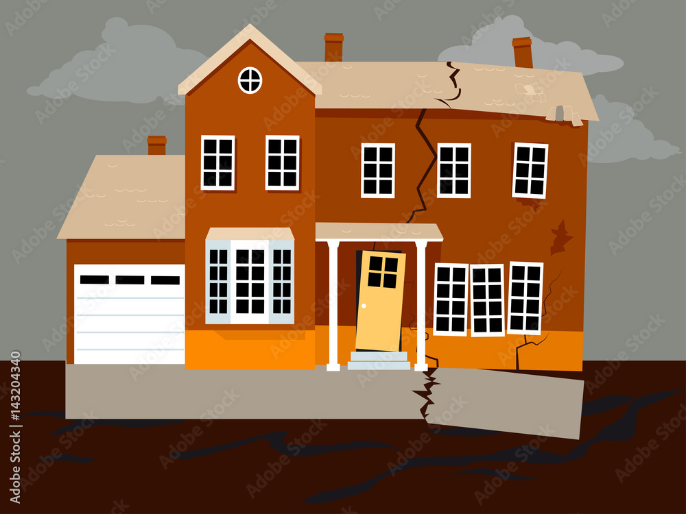 House falling apart because of a foundation failure, EPS 8 vector ...