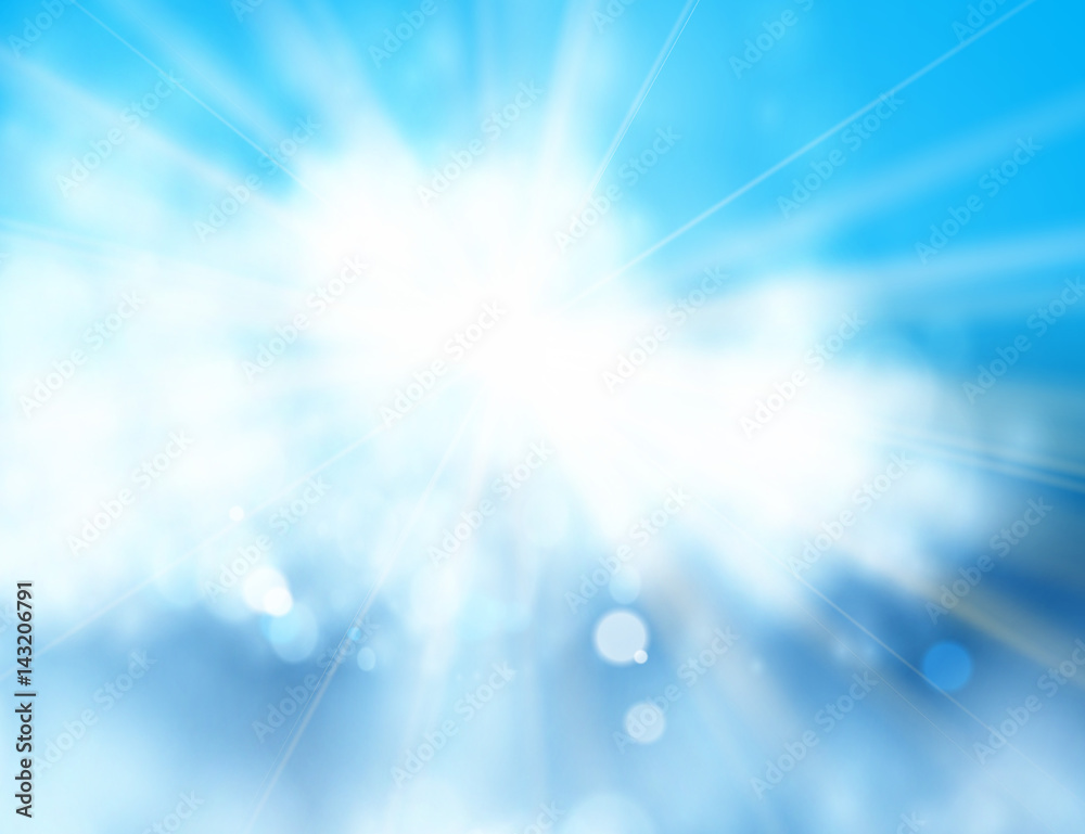 Blue sky and sun. Realistic Blur Design With Burst Rays. Abstract ...