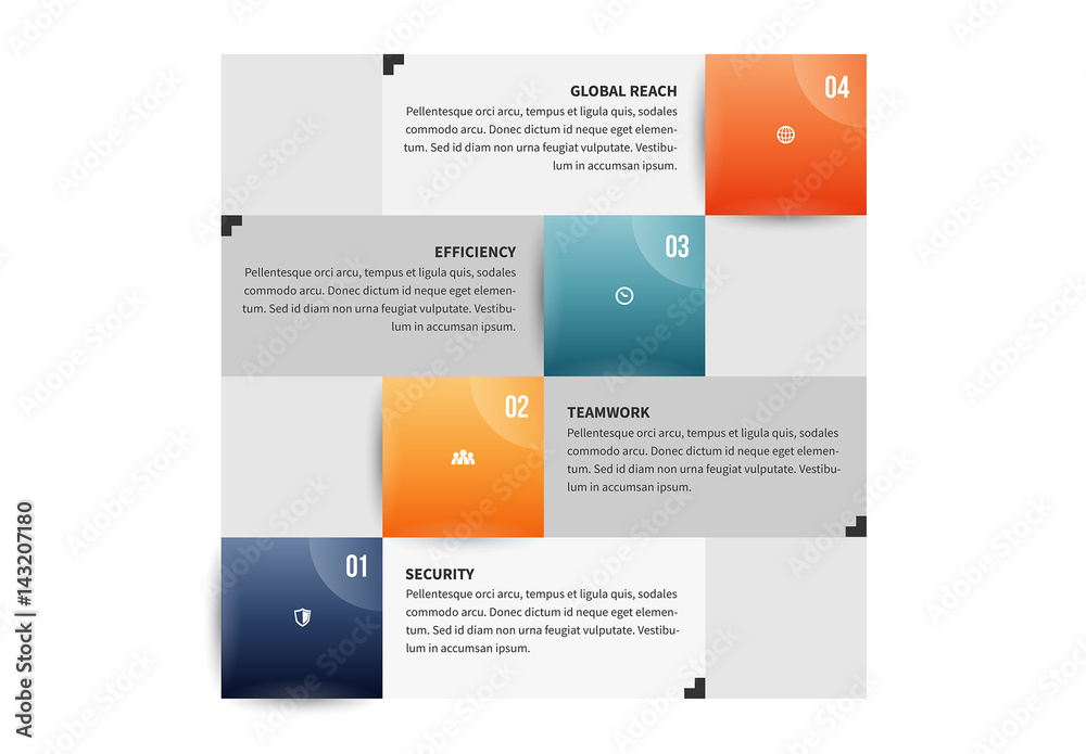 Stacked Grayscale Tiles with Color Accent Infographic 2 Stock Template ...