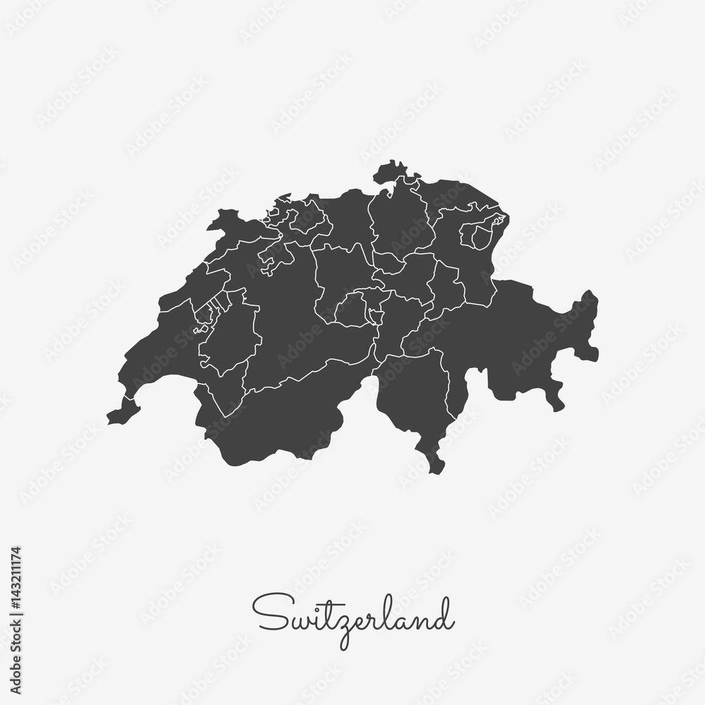 Switzerland region map: grey outline on white background. Detailed map ...