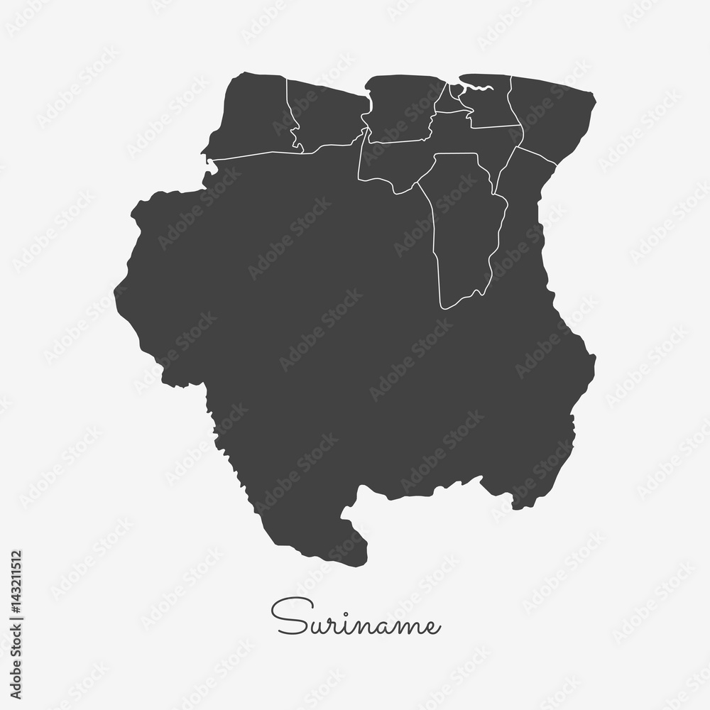 Suriname region map: grey outline on white background. Detailed map of ...