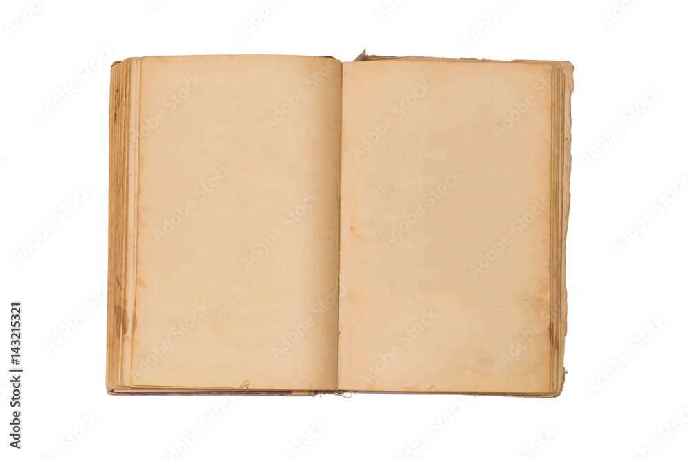Open old book isolated, vintage book with blank yellow stained pages ...