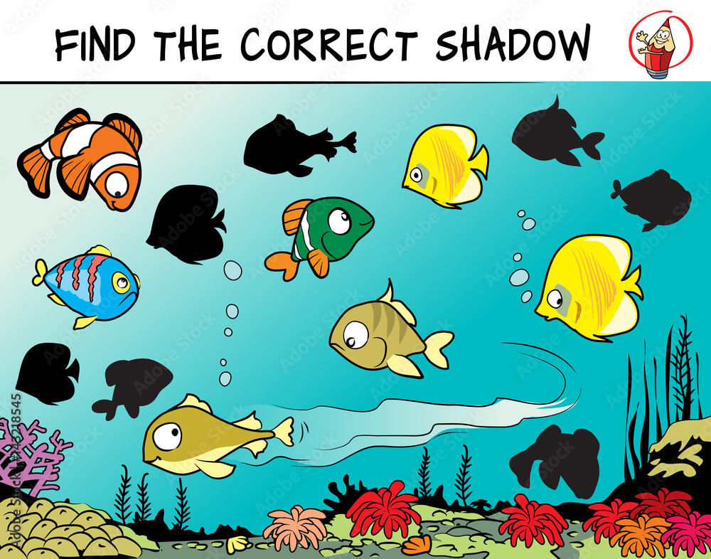 Funny fishes. Find the correct shadow. Educational game for children ...