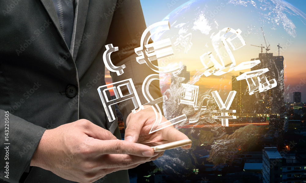 Fintech , cashless and digital money concept. Business man using mobile ...