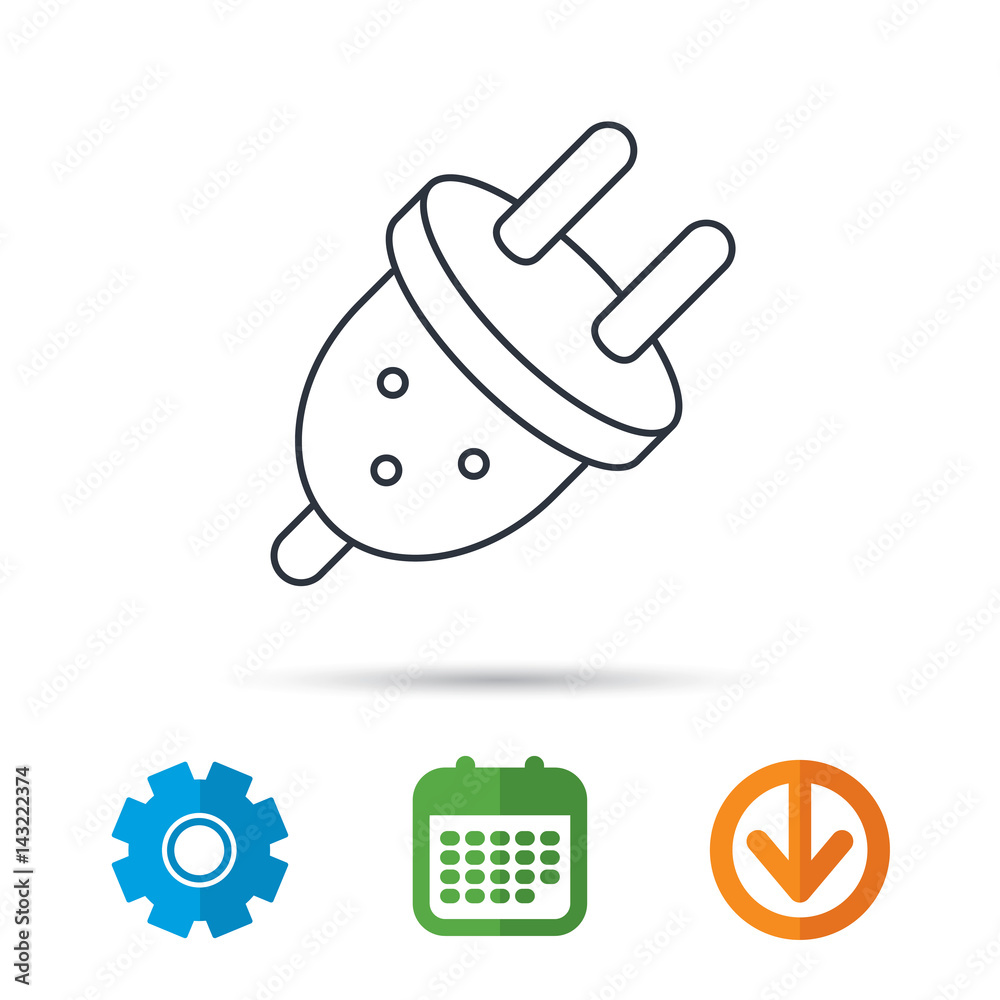 Electric plug icon. European socket sign. Calendar, cogwheel and ...