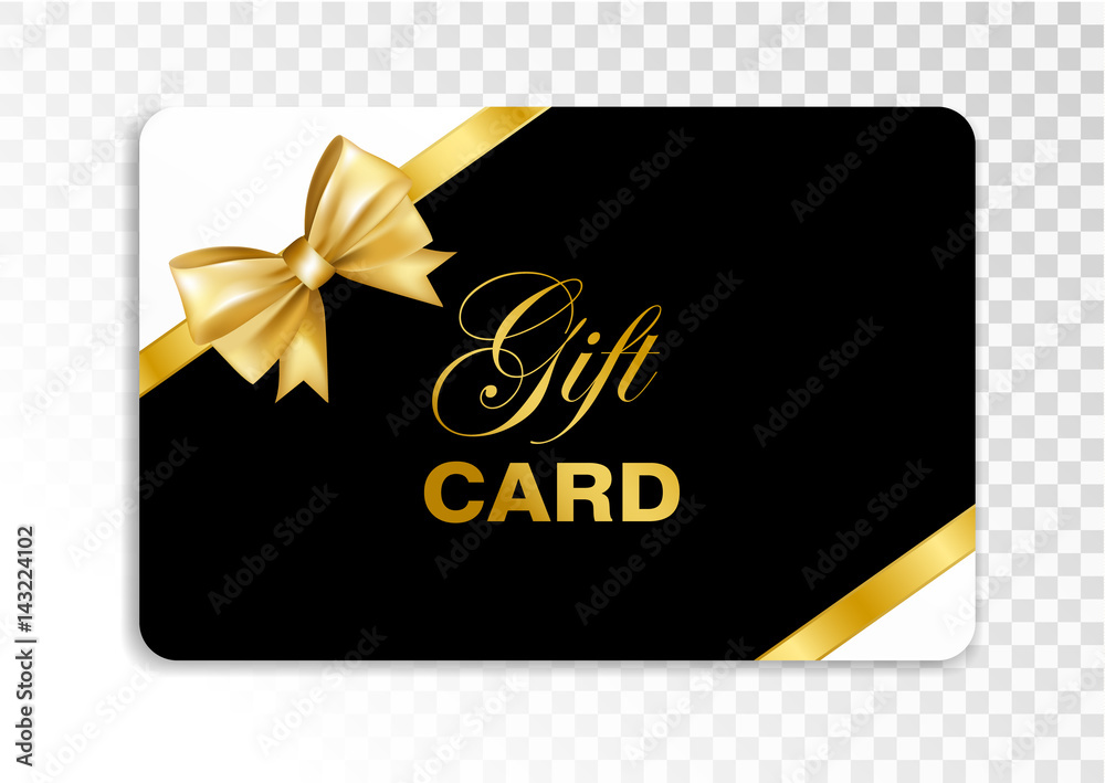 Gift card with gold bow isolated on transparent background. Vector ...