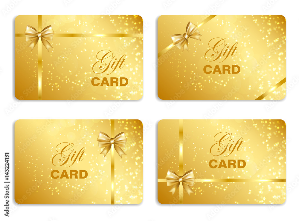 Gift card with gold ribbon set isolated on white background. Vector ...