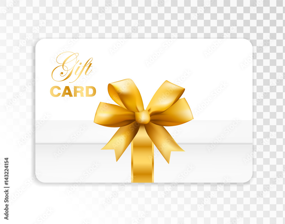 Gift card with box and gold bow isolated on transparent background ...