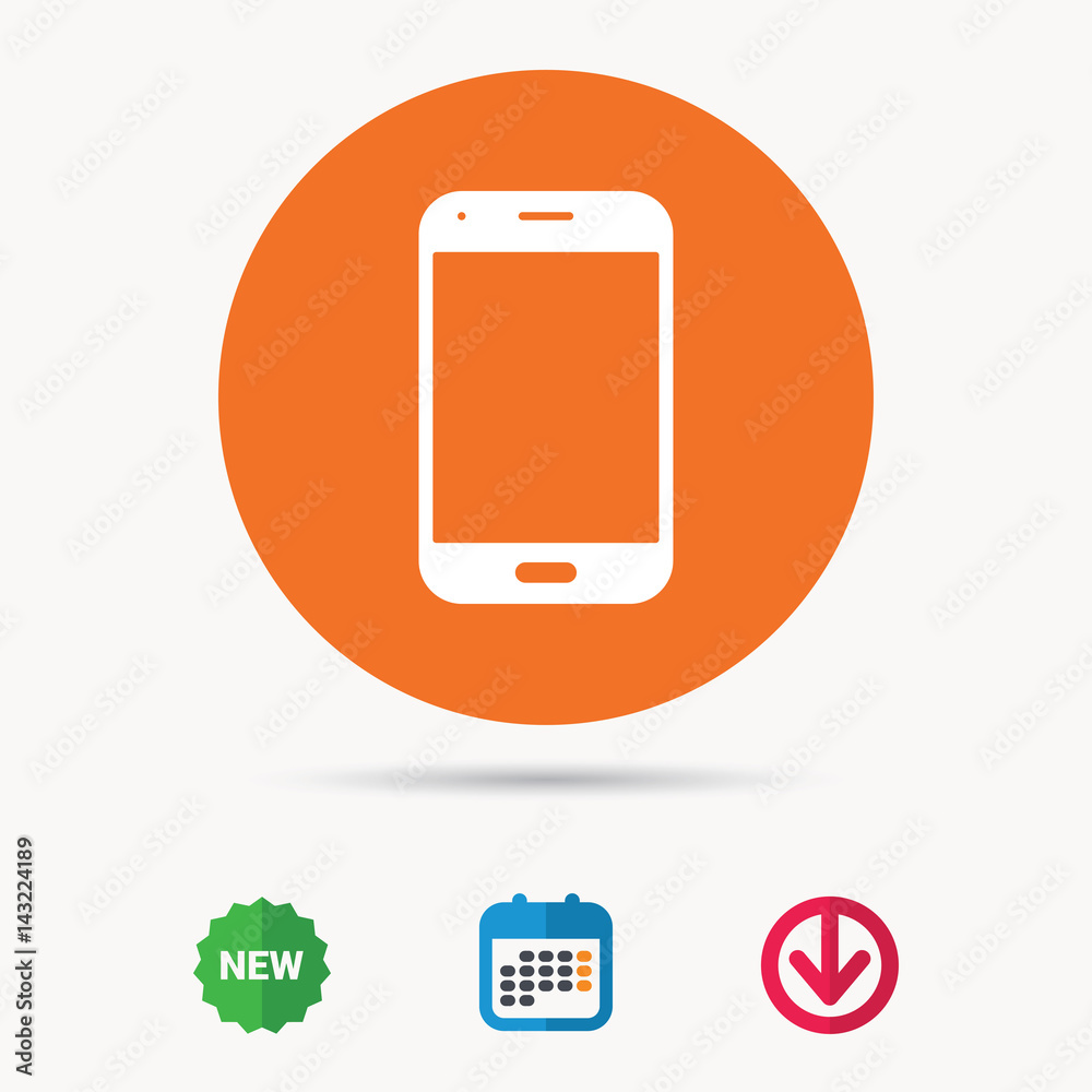 Smartphone icon. Mobile phone communication symbol. Calendar, download ...