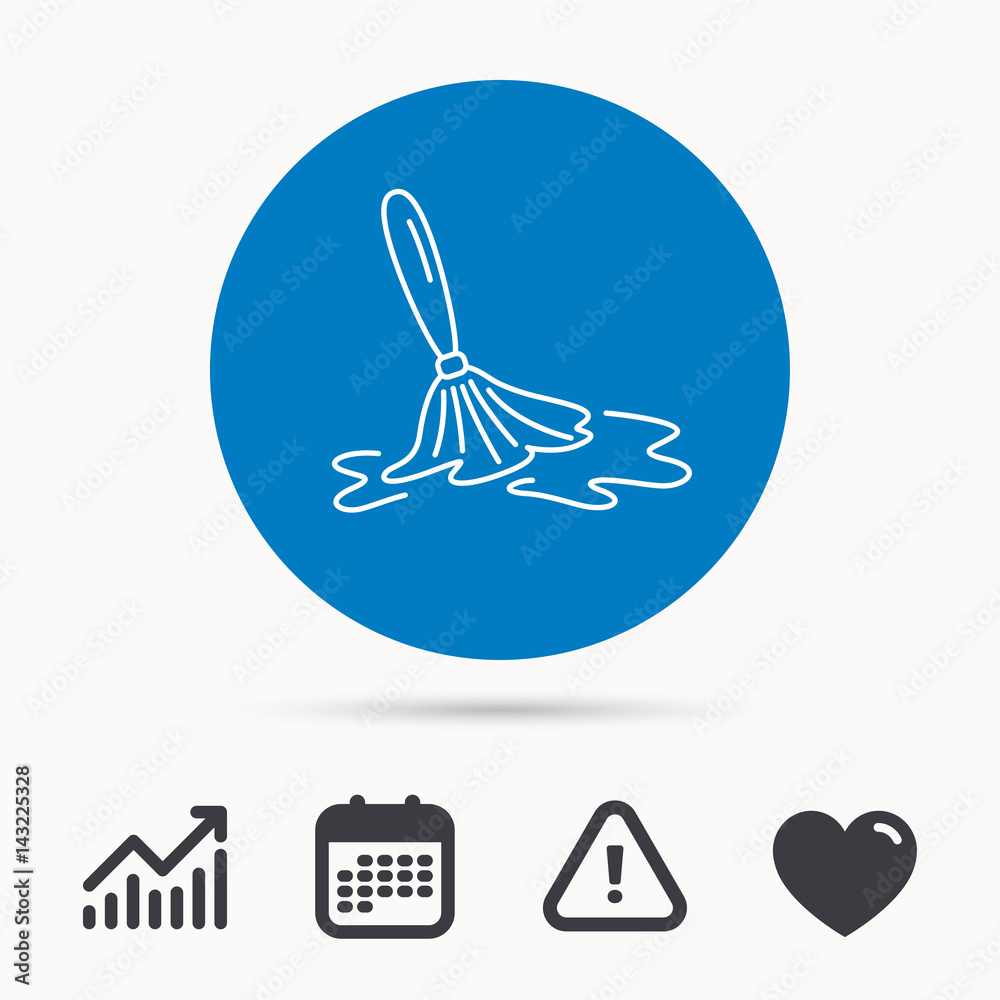 Wet cleaning icon. Clean-up floor tool sign. Calendar, attention sign ...