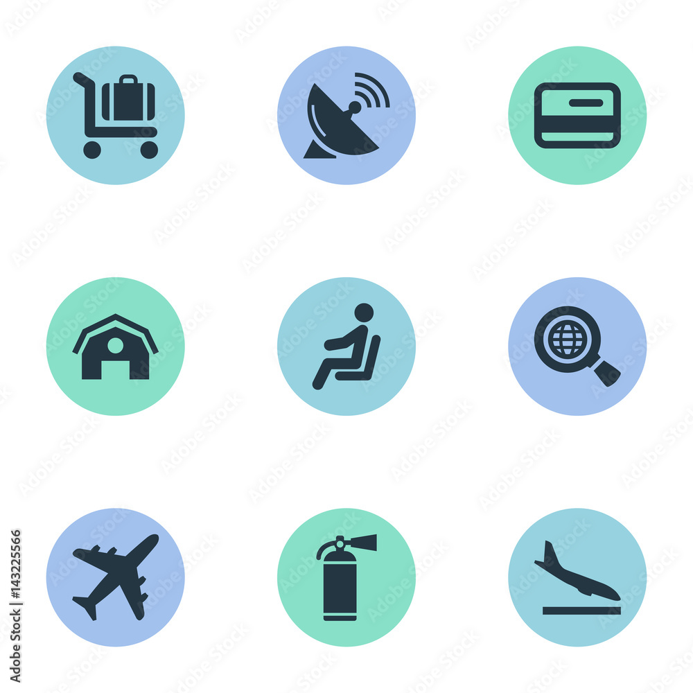 Vector Illustration Set Of Simple Plane Icons. Elements Alighting Plane ...