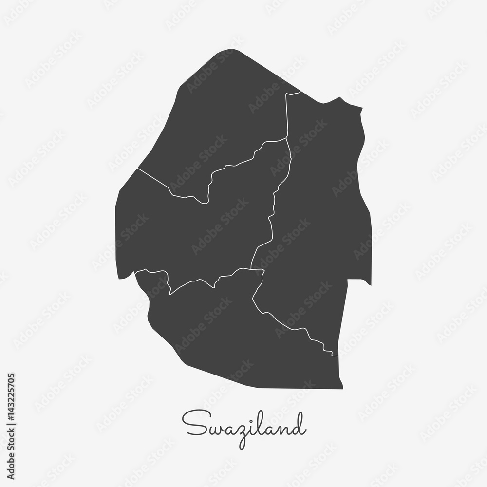 Swaziland region map: grey outline on white background. Detailed map of ...