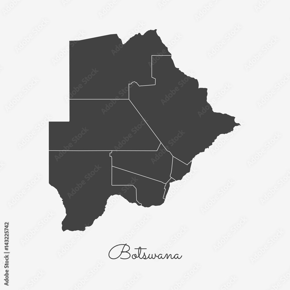 Botswana region map: grey outline on white background. Detailed map of ...
