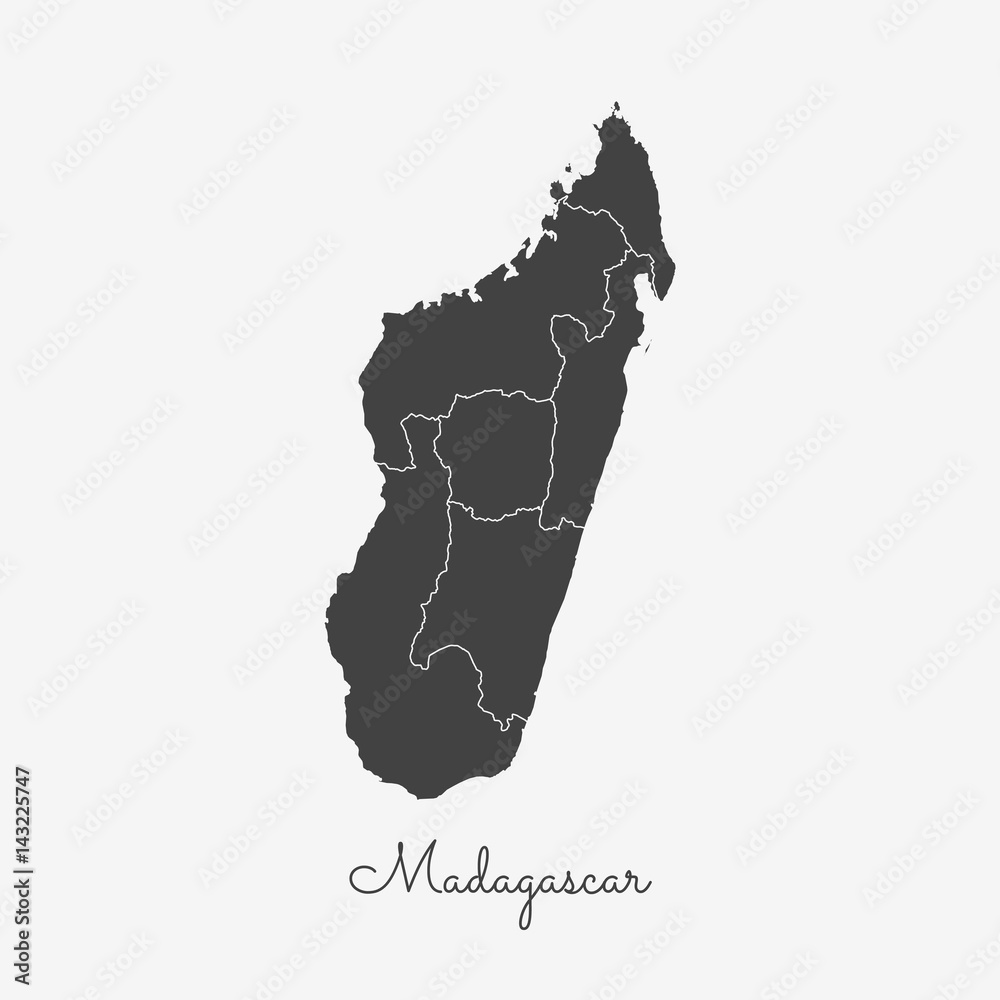 Madagascar region map: grey outline on white background. Detailed map ...