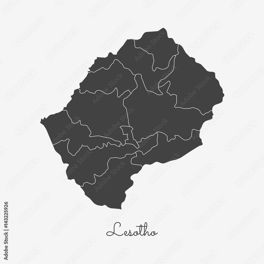 Lesotho region map: grey outline on white background. Detailed map of ...
