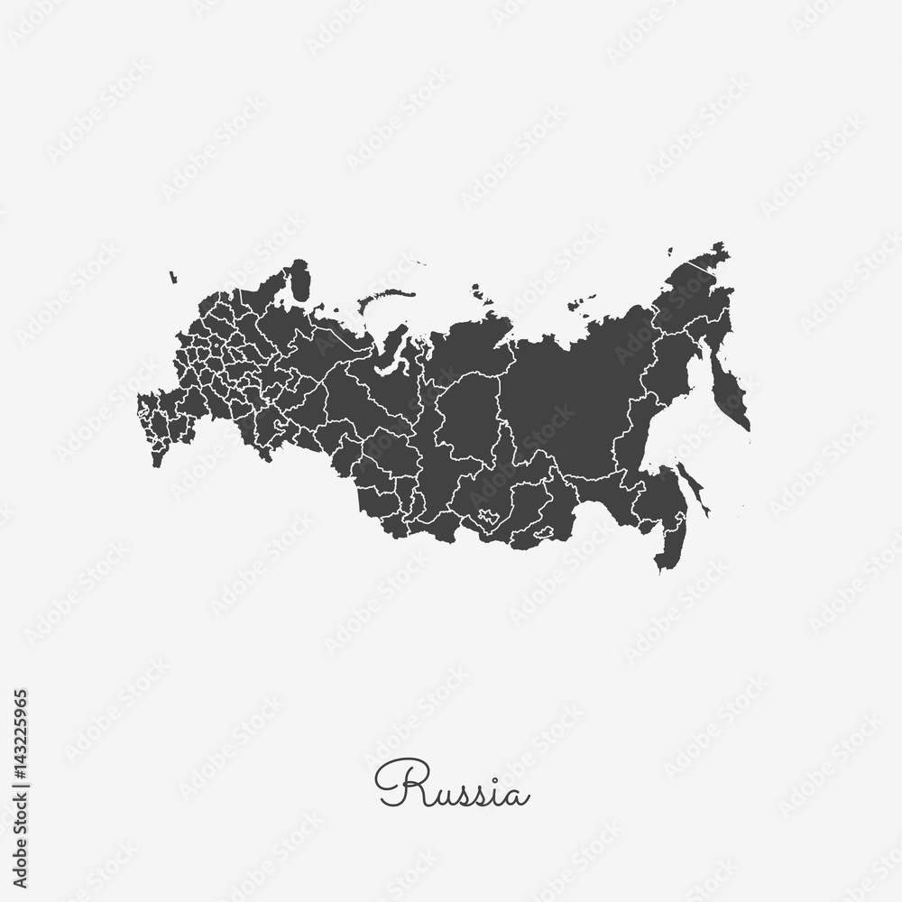 Russia region map: grey outline on white background. Detailed map of ...