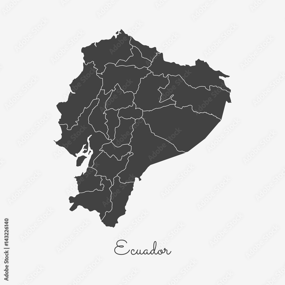 Ecuador region map: grey outline on white background. Detailed map of ...