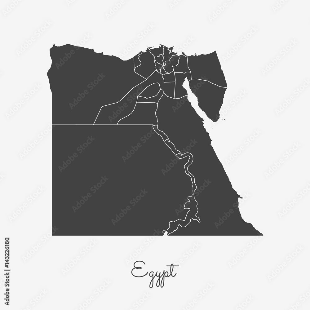 Egypt region map: grey outline on white background. Detailed map of ...