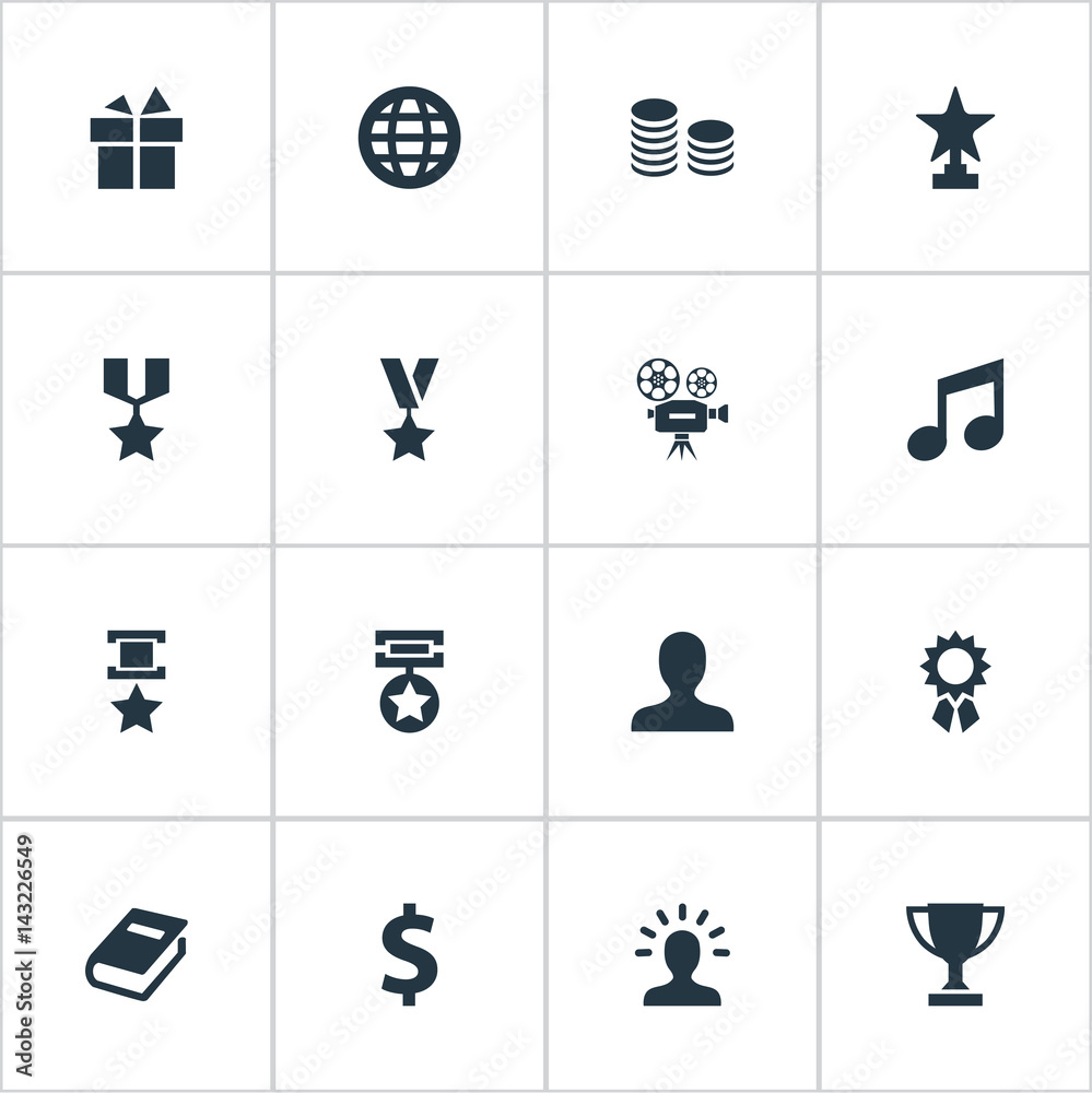 Vector Illustration Set Of Simple Prize Icons. Elements Medal, Melody ...