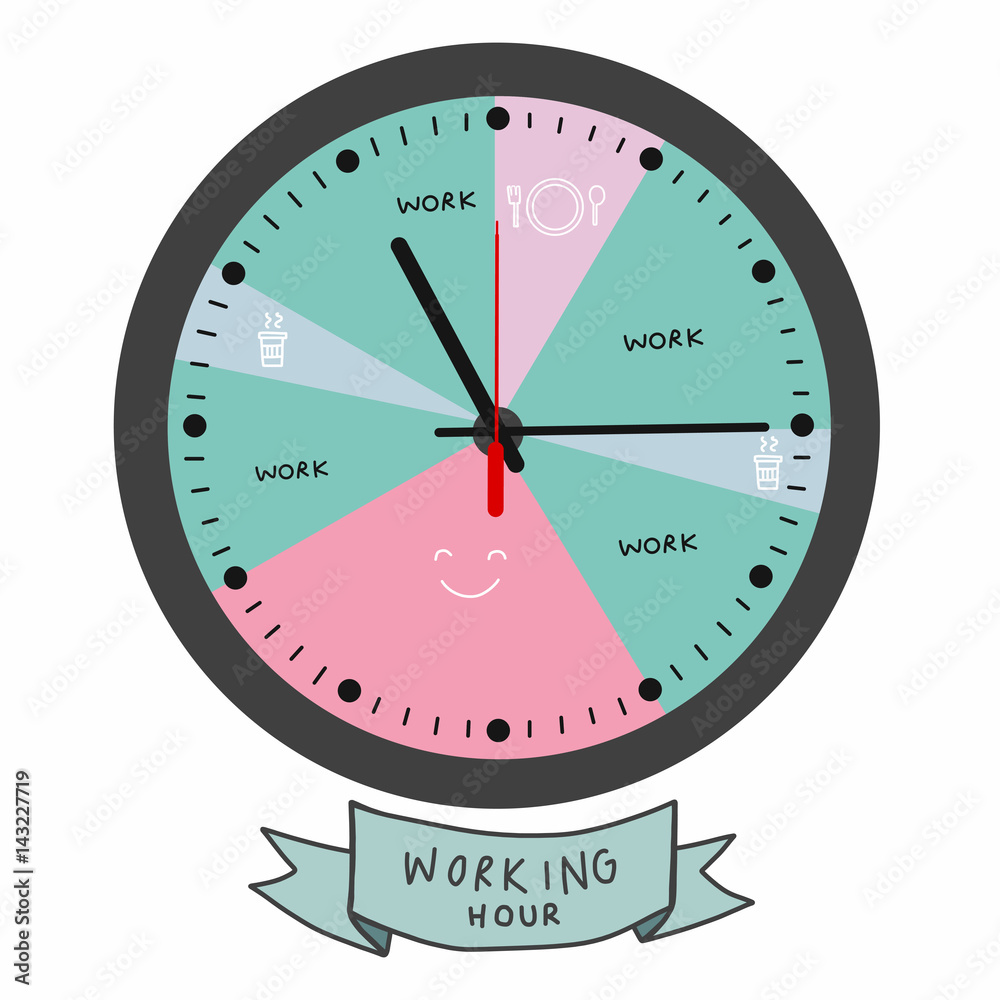 Working hour clock cartoon vector illustration Stock Vector | Adobe Stock
