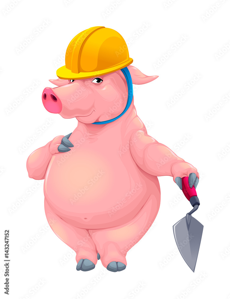 Bricklayer pig with tool Stock Vector | Adobe Stock
