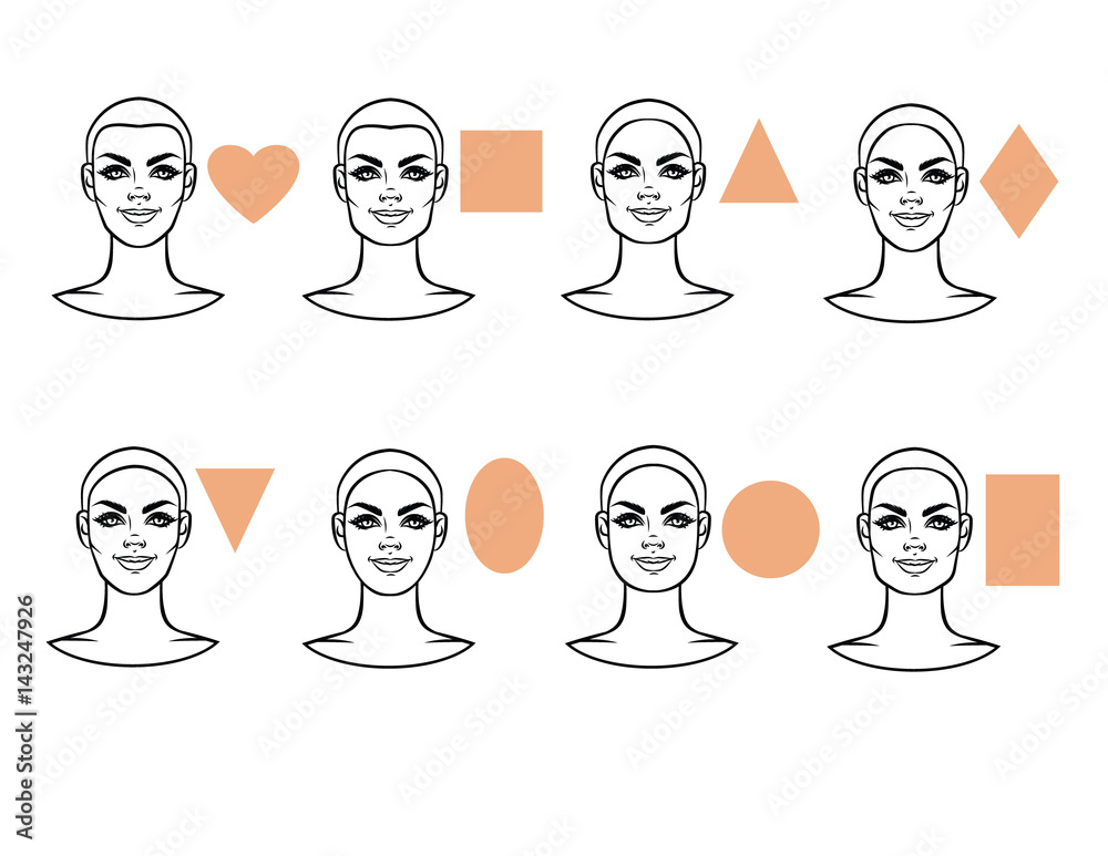 Vector illustration of face types. Female face of various types of ...