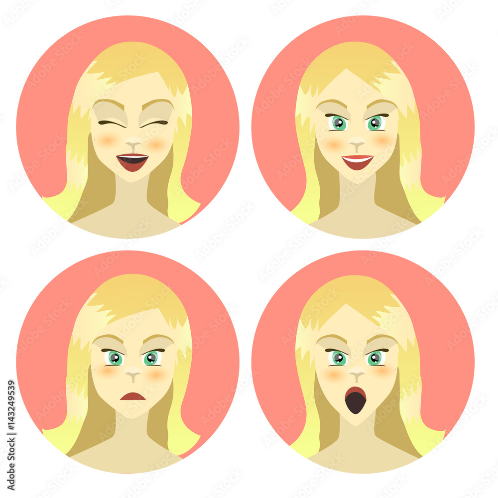 Girl , woman emotions character, joy, happiness, surprise, anger ...